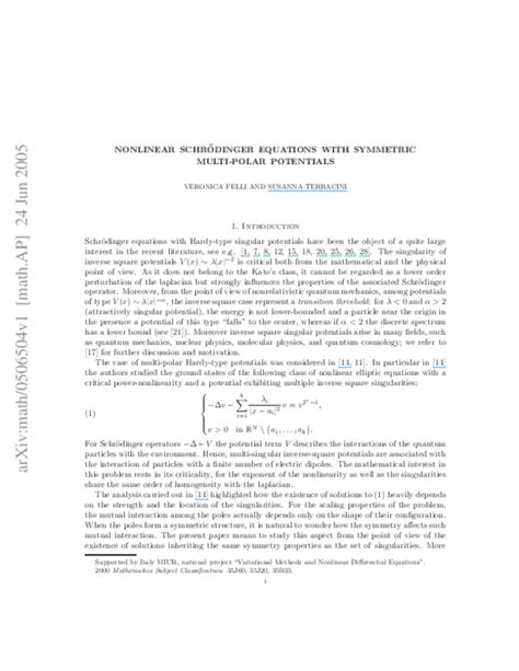 Pdf Nonlinear Schrödinger Equations With Symmetric Multi Polar Potentials