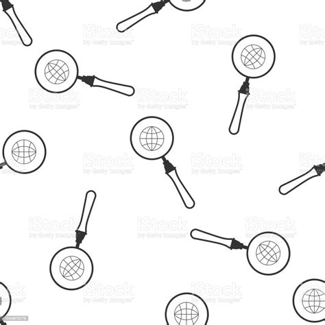 돋보기로 흰색 배경에 지구본 아이콘 완벽 한 패턴 세계 분석 글로벌 검색 기호입니다 평면 디자인입니다 벡터 일러스트 레이 션 개념에 대한 스톡 벡터 아트 및 기타 이미지