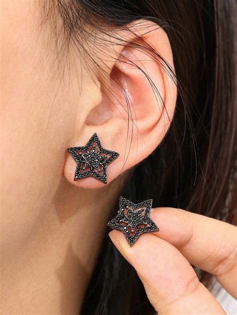 Rakol 1 คู่ ต่างหูติดหูสไตล์โกธิค ดาวดำ คิวบิกเซอร์โคเนีย สำหรับผู้หญิง