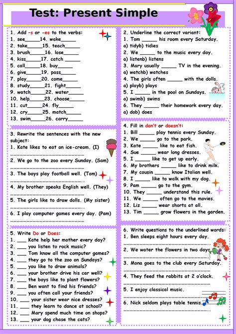 Test Present Simple Test Present Simpletest Present Simple Add S Or Es To The Verbs