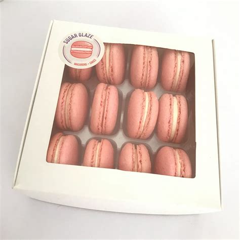 Raspberry Pink Macarons Box Sugar Glaze Bakery
