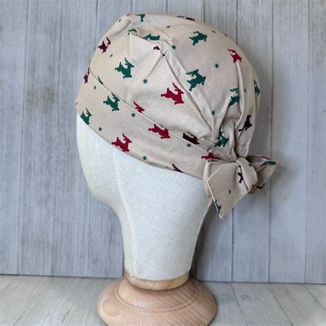 Reindeer Prancing Pixie Scrub Cap For Women Christmas Tie Back Or
