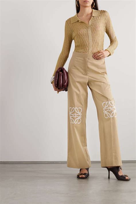 Tan Laser Cut Cotton And Silk Blend Straight Leg Pants Loewe Net A