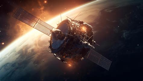 Futuristic Spaceship Orbits Planet In Galaxy Exploring Nature Order