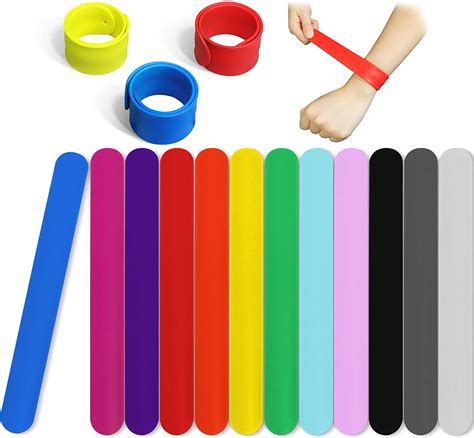 12 Pcs Silicone Rainbow Slap Bracelets Party Wrist Strap 12 Colors