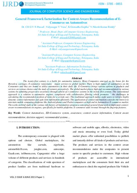 Pdf General Framework Factorization For Context Aware Recommendation Of E Commerce On Automotives