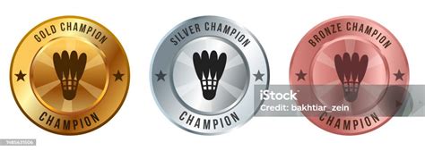배드민턴 셔틀콕 게임 스포츠 메달 우승 우승자 골드 실버 브론즈 배지 원형 모양 Championship에 대한 스톡 벡터 아트 및 기타 이미지 Championship
