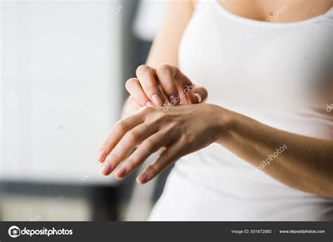 Woman Scratching Itching Body Skin Allergy Stock Photo By