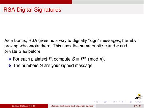 Modular Arithmetic And Trap Door Ciphers PPT