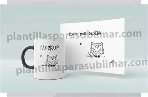 Mockup Hoja De Papel Con Taza Maqueta Plantillas Para Sublimar