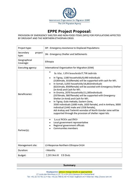 Ch1hp0537 Proposal Pdf Ethiopia International Organization For