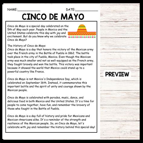 CINCO DE MAYO CINCO DE MAYO DAY Reading Comprehension Made By Teachers