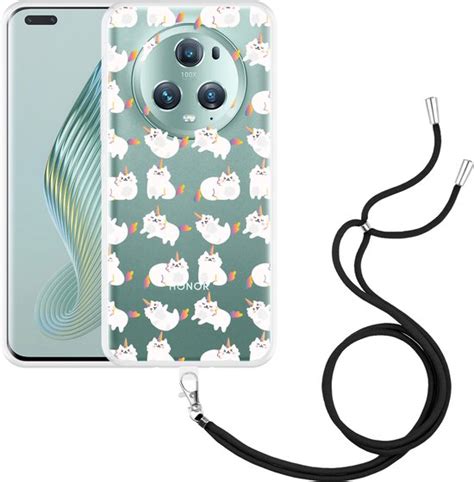 Cazy Hoesje Met Koord Geschikt Voor Honor Magic5 Pro Unicorn Cat Bol