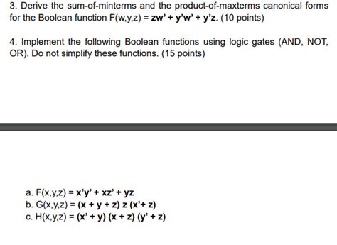 Solved 3 Derive The Sum Of Minterms And The