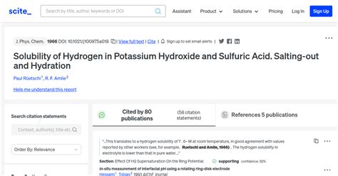 Solubility Of Hydrogen In Potassium Hydroxide And Sulfuric Acid Salting Out And Hydration
