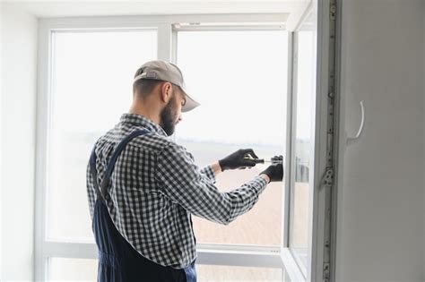 Premium Photo Worker Installing Plastic Window Indoors