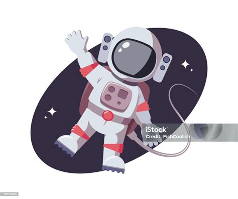 宇航員友好地揮舞著他的手開放空間背景上的扁平宇宙特徵星任務星系間飛行銀河研究概念適合漫畫遊戲和其他設計需求的宇航員向量圖形及更多問候圖片