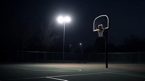 Una Cancha De Baloncesto Con Un Aro De Baloncesto Y Una Luz En El Poste