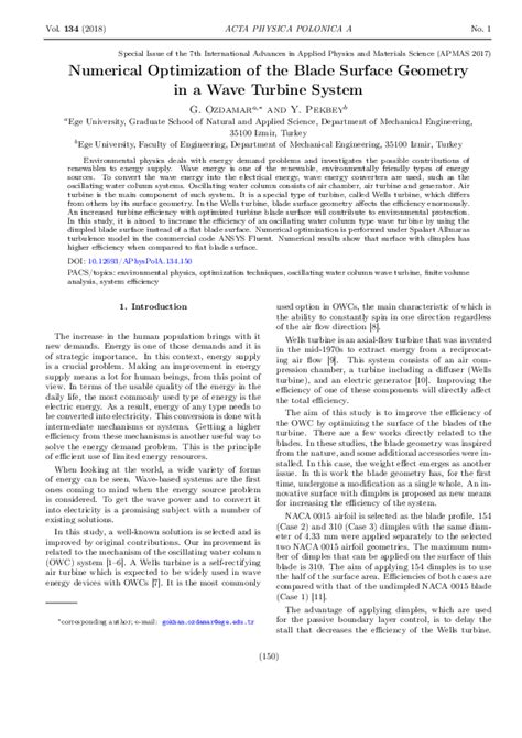 Pdf Numerical Optimization Of The Blade Surface Geometry In A Wave Turbine System