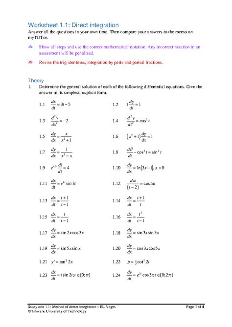 Method Of Direct Integration Worksheet 11 Math 101 Studocu