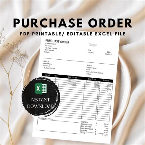 Purchase Order Template Editable Template Ms Excel Auto Calculation