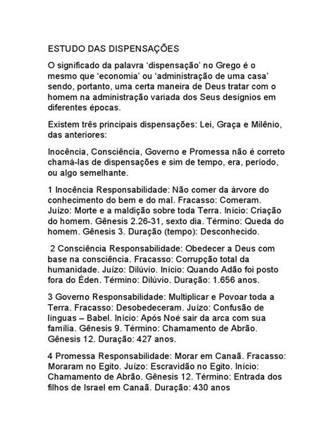 Estudo Das Dispensações Pdf Gênesis Livro Crença E Doutrina