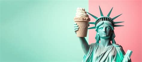 Premium Ai Image Statue Of Liberty With Ice Cream In Waffle Cone On