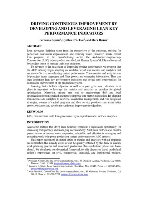 Driving Continuous Improvement By Developing And Leveraging Lean Key