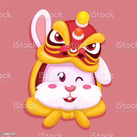 토끼 착용 사자 춤 의상 중국 새해 캐릭터 마스코트 그림 벡터 2023년에 대한 스톡 벡터 아트 및 기타 이미지 2023년 귀여운 달력 날짜 Istock