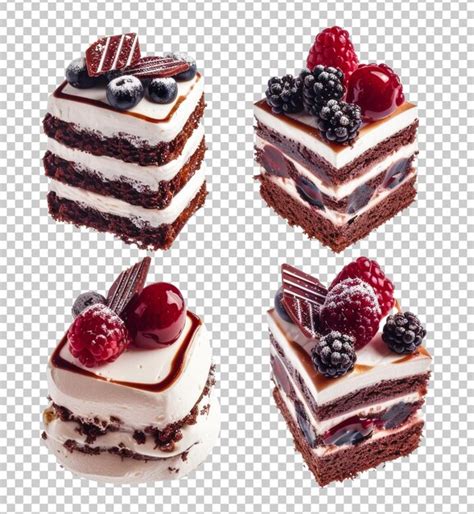 Layered Cake Slices With Berries And Chocolate Garnish Png On