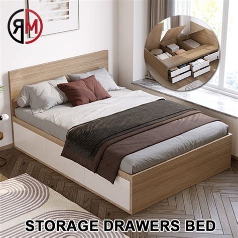 Hdb Storage Bed Solid Wooden Drawers Bed Frame Tatami Storage Bed