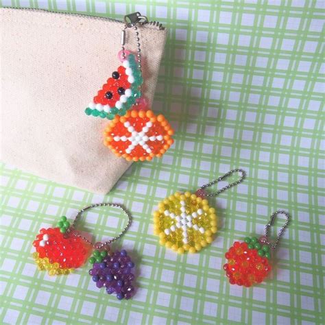 Fruit Keychains With Beaded Fruits And Flowers
