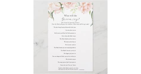 Blush Floral What Did Groom Say Bridal Shower Game Zazzle