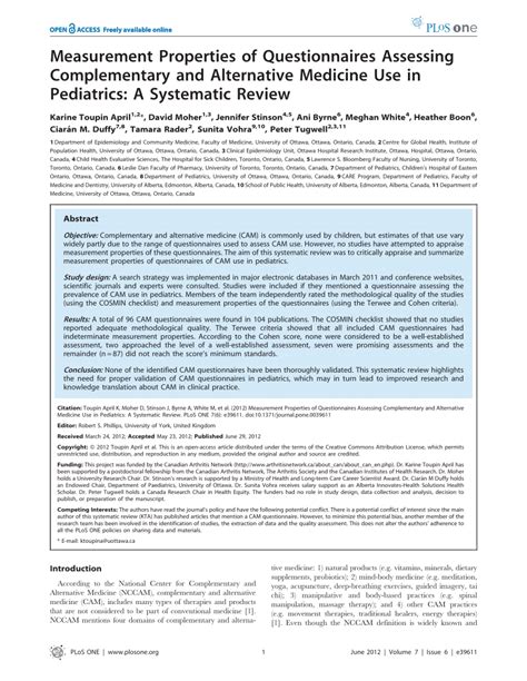 Pdf Measurement Properties Of Questionnaires Assessing Complementary And Alternative Medicine
