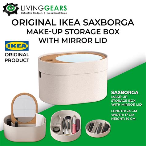 IKEA SAXBORGA Make-Up Storage Box with Mirror Lid | Shopee Malaysia