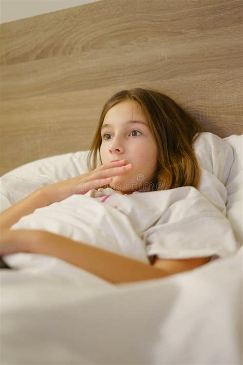 Little Cute Girl Smiling Happy In Her Bed Stock Image Image Of Hotel Casual 276165971