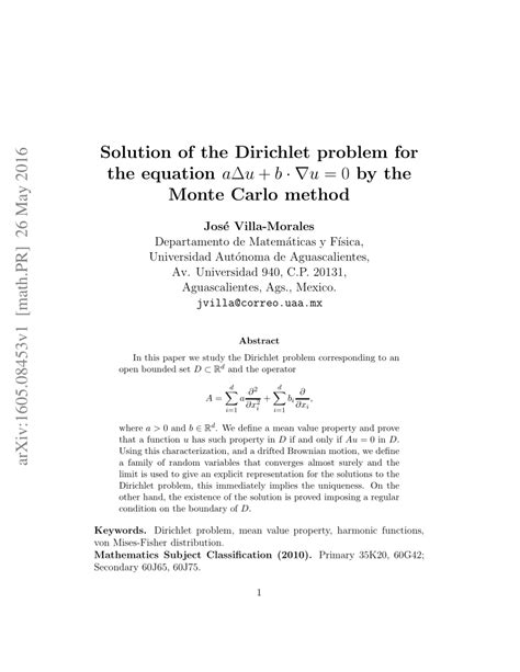 pdf solution of the dirichlet problem for the equation a delta u b