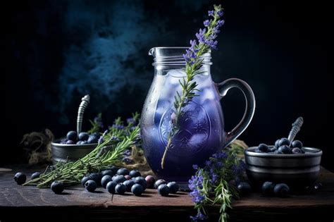 Premium Photo Blueberry Lavender Lemonade In A Glass Pitcher