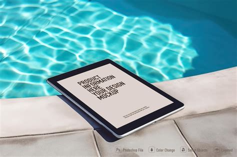 Maquete De Tablet Na Borda Da Piscina Ia Generativa PSD Premium