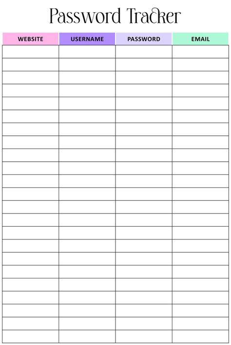 Editable Password Tracker Password Form Printable Form Etsy