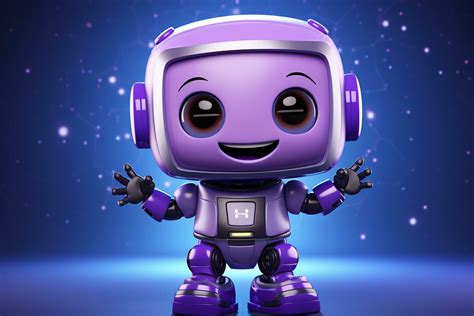 Cute Purple Robot With Smiley Face 3d Illustration Of Cartoon