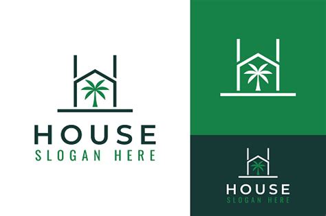 팜 코코넛 나무 로고 디자인 브랜딩 템플릿이 있는 하우스 홈 부동산을 위한 크리에이티브 라인 H 0명에 대한 스톡 벡터 아트 및 기타 이미지 Istock