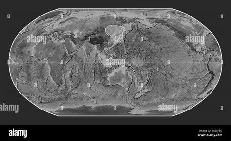 Amur Tectonic Plate On The Grayscale Elevation Map In The Robinson