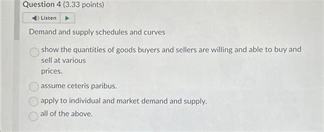 Solved Question 4 333 ﻿pointsdemand And Supply Schedules