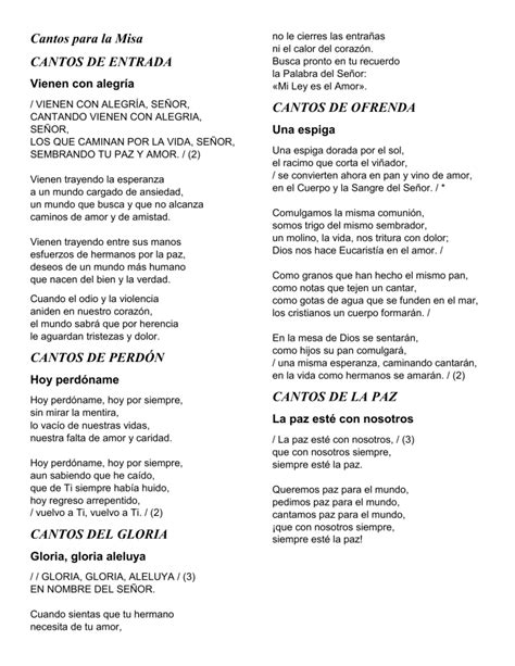 Cantos Para La Misa Cancionero Litúrgico Católico