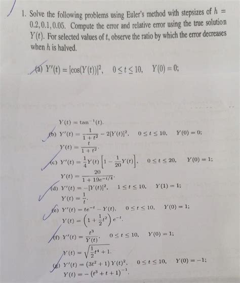 Solved Solve The Following Problems Using Euler S Method Chegg