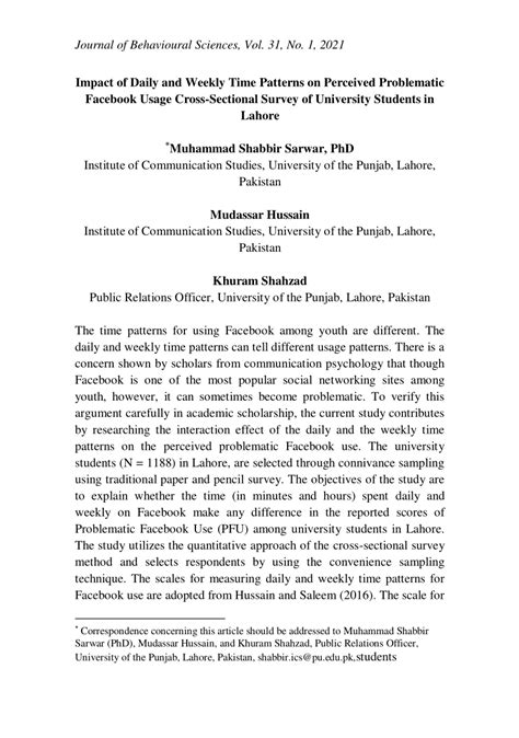 Pdf Impact Of Daily And Weekly Time Patterns On Perceived Problematic Facebook Usage Cross