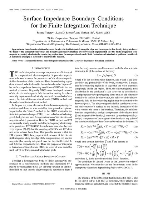 Pdf Surface Impedance Boundary Conditions For The Finite Integration