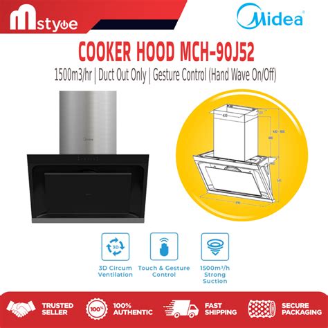 Midea MCH-90J52 Cooker Hood 1500m3 With Gesture Control (Duct Out Or ...