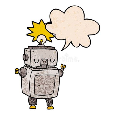 A Creative Cartoon Robot And Speech Bubble In Retro Texture Style Stock